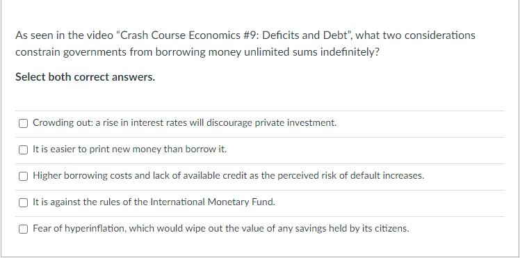 Solved As seen in the video "Crash Course Economics \#9: | Chegg.com