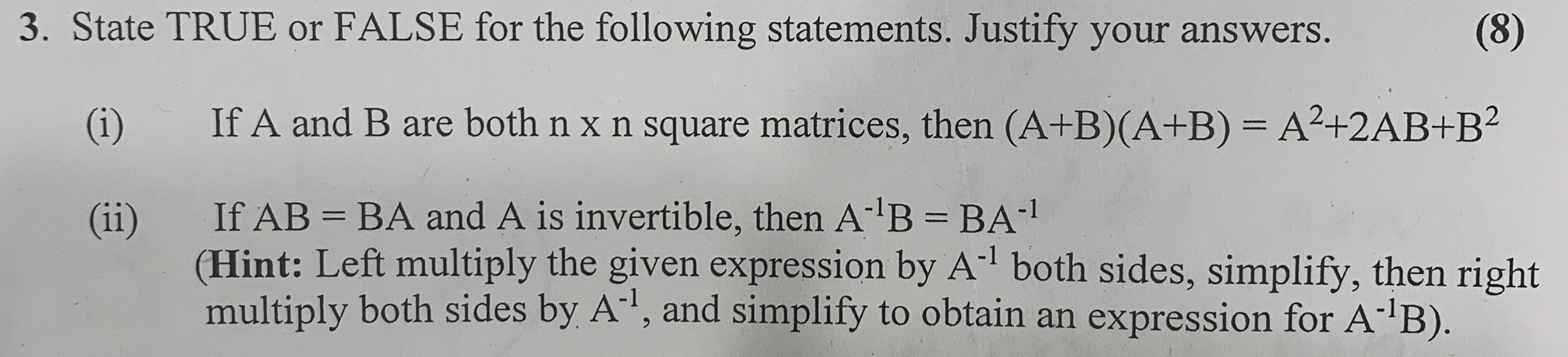 Solved 3. State TRUE or FALSE for the following statements. | Chegg.com