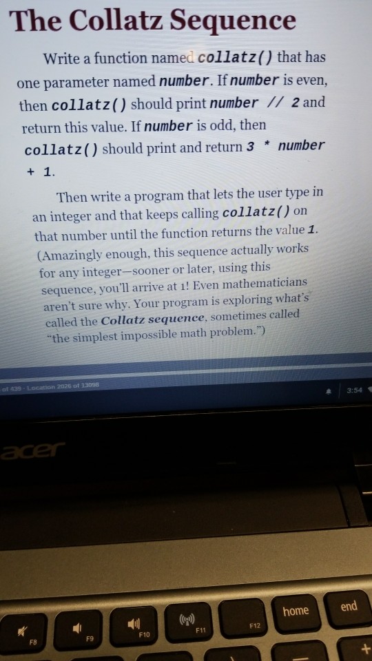 Solved The Collatz Sequence Write A Function Named Collatz 
