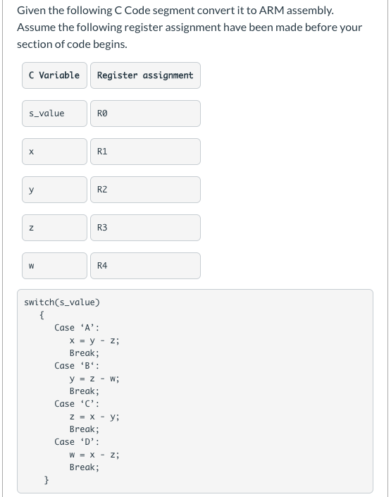 Solved Given the following C Code segment convert it to ARM | Chegg.com