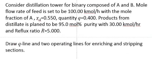 Solved Consider distillation tower for binary composed of A | Chegg.com