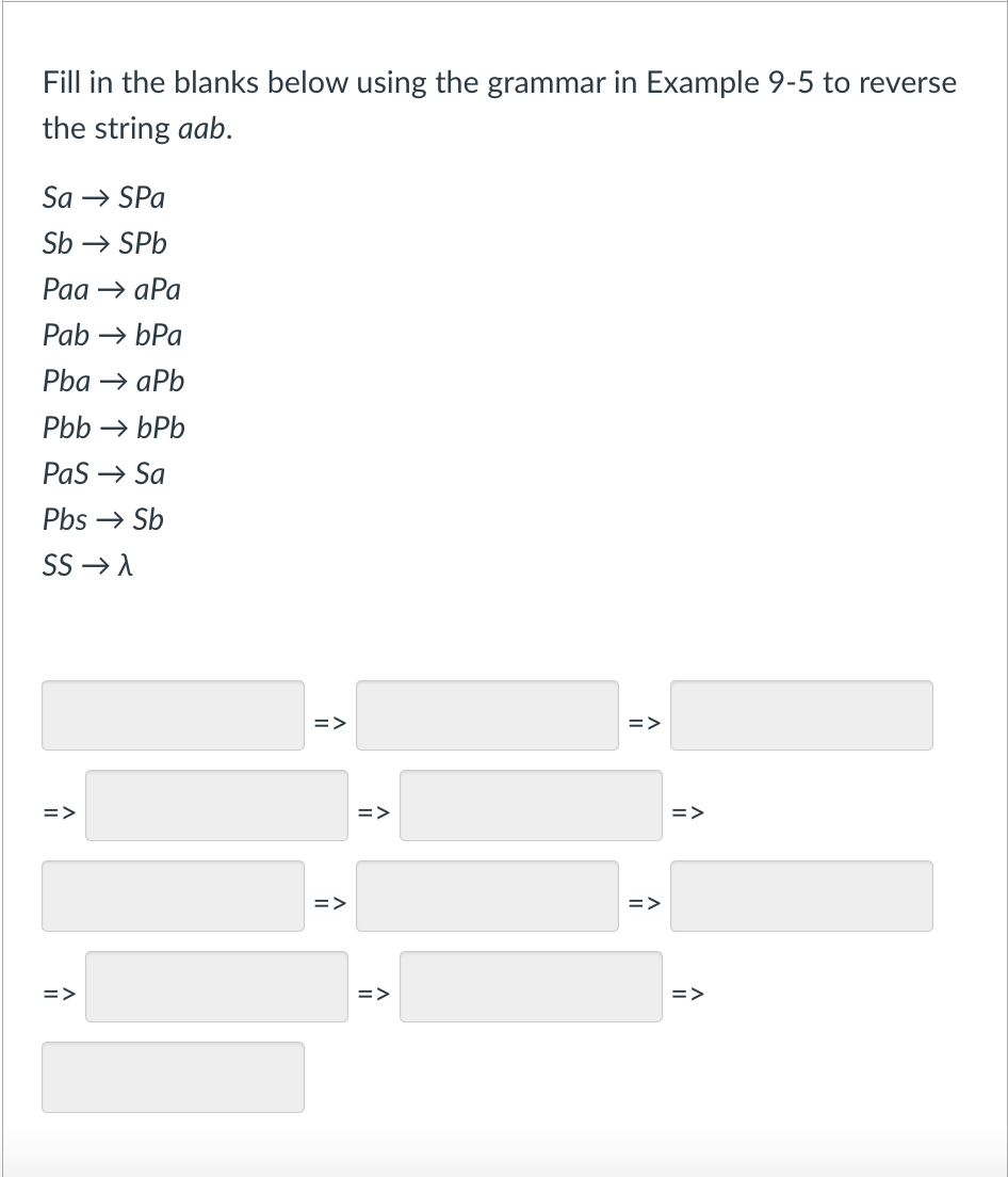 Solved Fill in the blanks below using the grammar in Example | Chegg.com