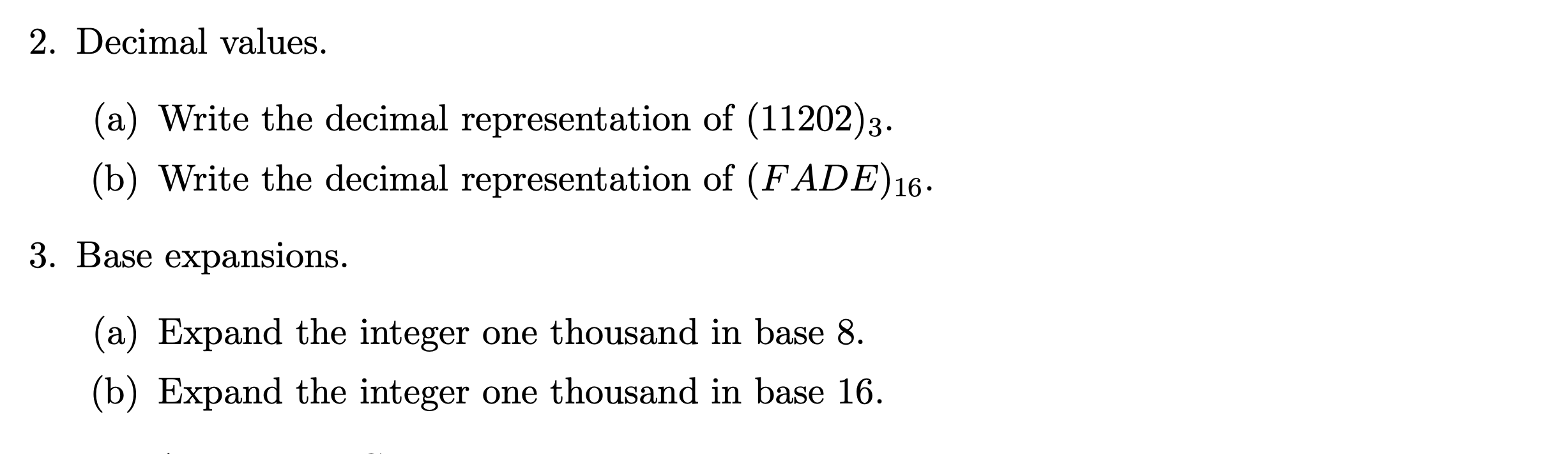 Solved 2. Decimal values. (a) Write the decimal | Chegg.com