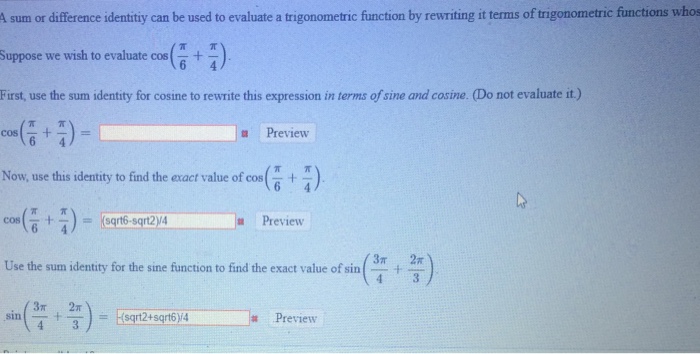 Solved A sum or difference identity can be used to evaluate | Chegg.com