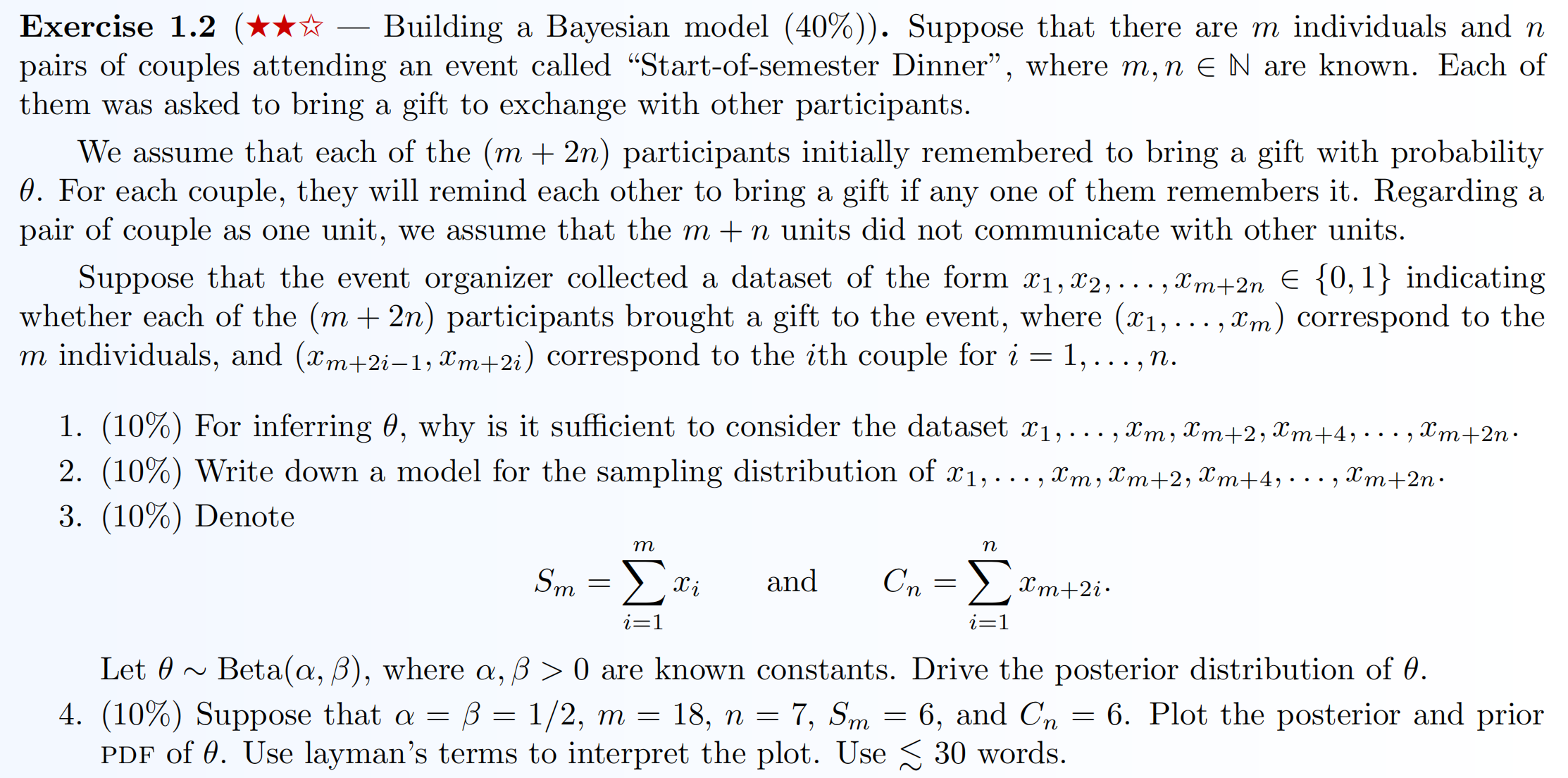 Solved Exercise Building a Bayesian model (40%). ﻿Suppose | Chegg.com