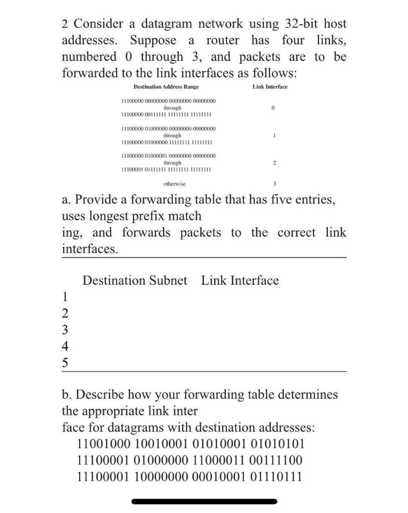 Solved 2 Consider a datagram network using 32-bit host | Chegg.com