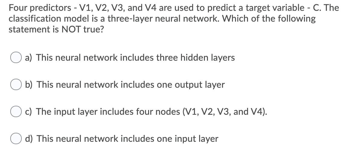 Solved Four predictors - V1, V2, V3, and V4 are used to | Chegg.com