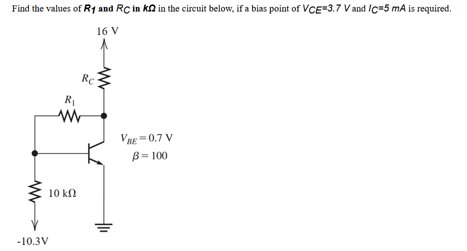 Solved Find the values of R1 and RC in kΩ in the circuit | Chegg.com