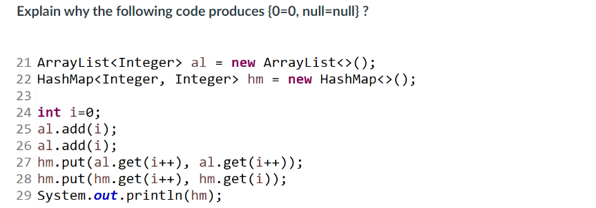 Solved Explain why the following code produces {0=0, | Chegg.com