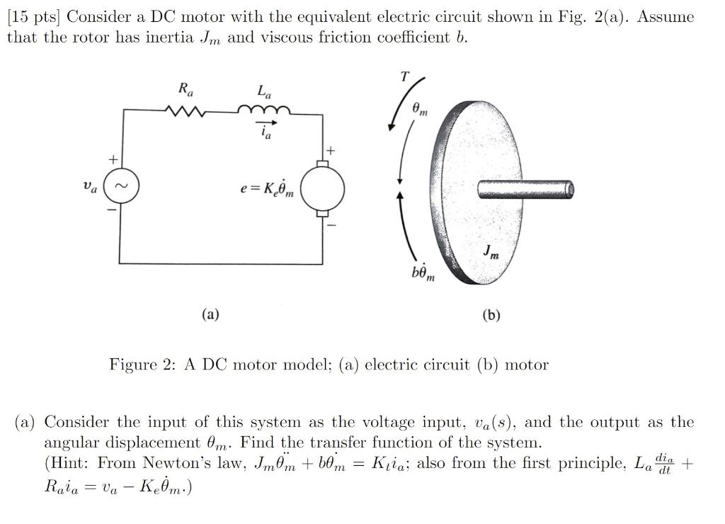 Solved [15 pts] Consider a DC motor with the equivalent | Chegg.com