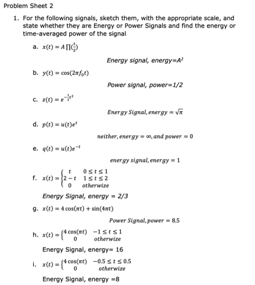 Solved Problem Sheet 2 1. For the following signals, sketch | Chegg.com