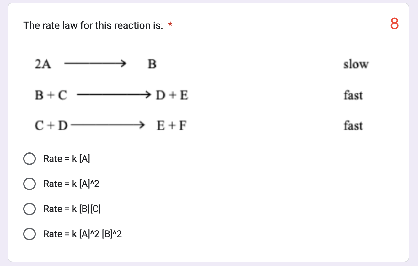 Solved The rate law for this reaction is: * Rate =k[A] Rate | Chegg.com