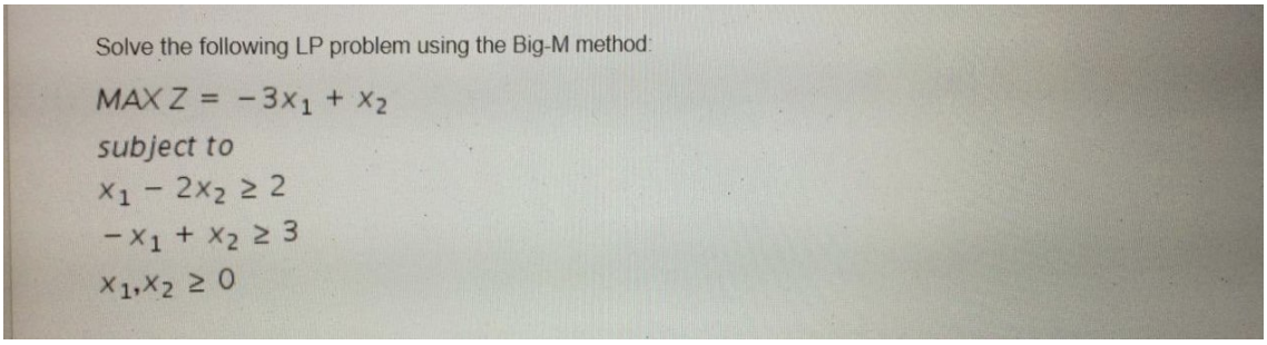 Solved Solve the following LP problem using the Big-M | Chegg.com