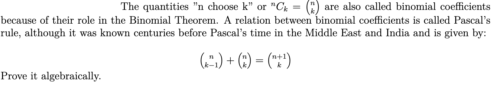 Solved The quantities "n choose k" or nCk=(nk) are also | Chegg.com