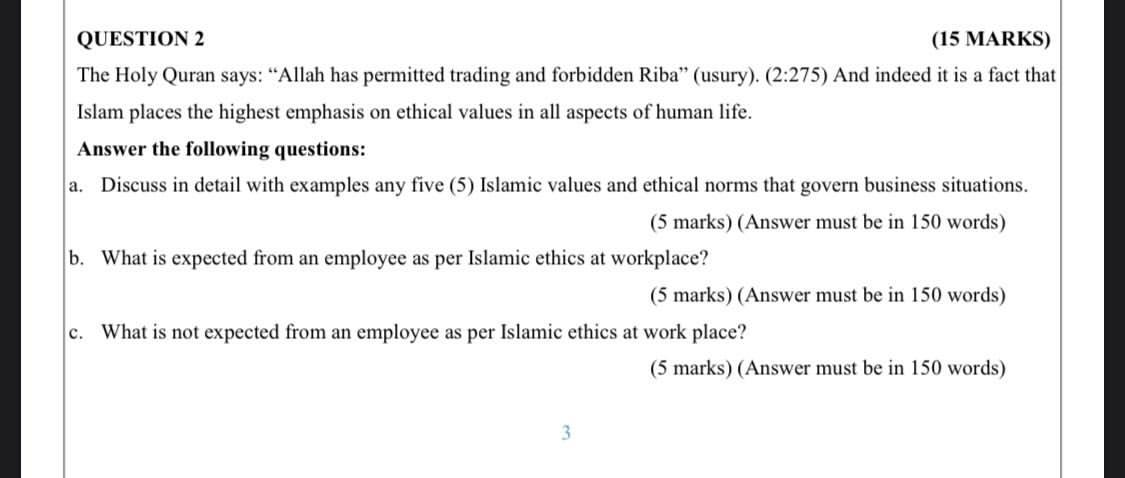 Solved QUESTION 2 (15 MARKS) The Holy Quran says: "Allah has | Chegg.com