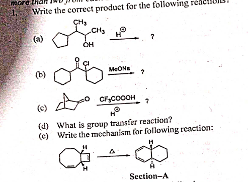 Solved Write the correct product for the following | Chegg.com