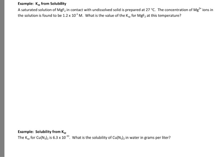 Solved Example: Ki from Solubility A saturated solution of | Chegg.com