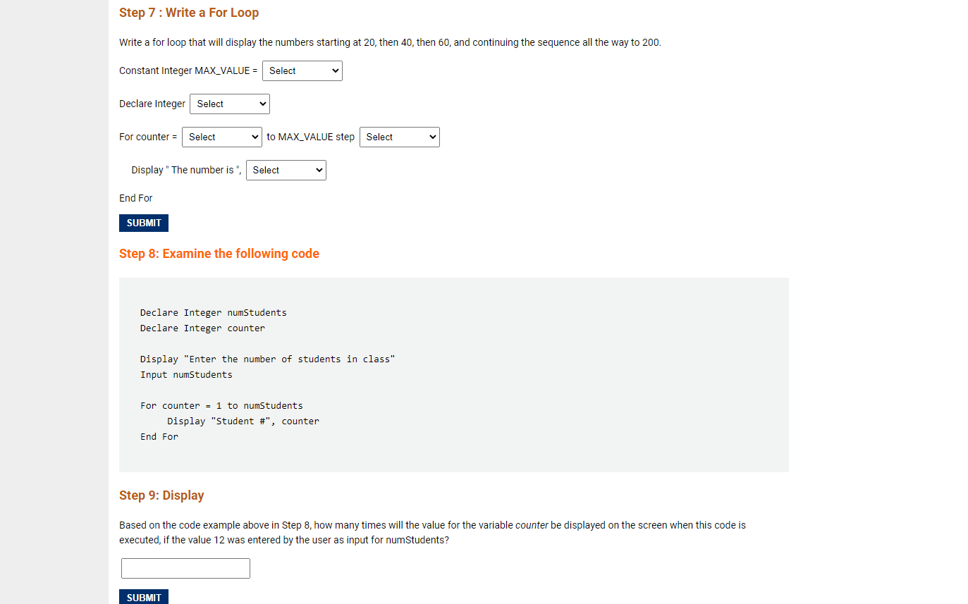 Solved Step 3: Write a For loop Write a for loop that will | Chegg.com