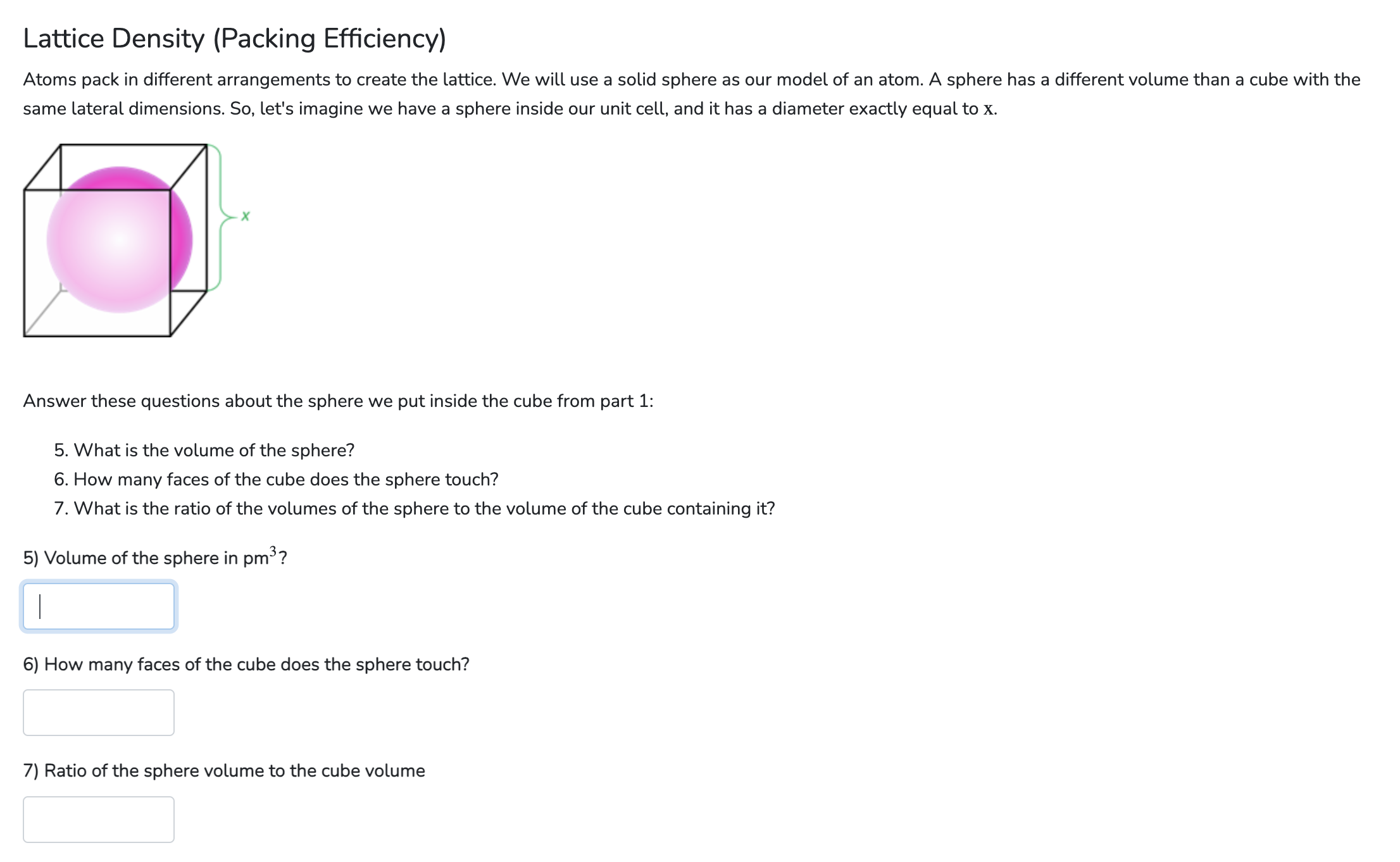 Solved Lattice Density (Packing Efficiency)Atoms pack in | Chegg.com