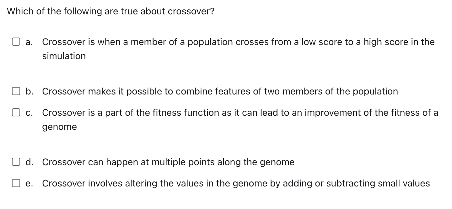 Solved Which of the following are true about crossover? a. | Chegg.com
