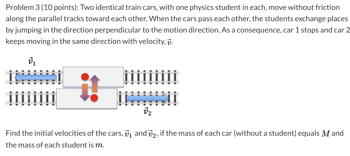 Solved Problem 3 (10 points): Two identical train cars, with | Chegg.com