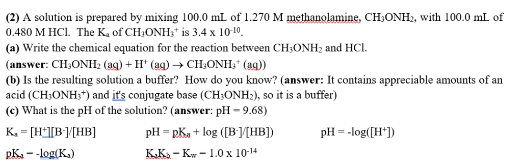 Solved (2) A solution is prepared by mixing 100.0 mL of | Chegg.com
