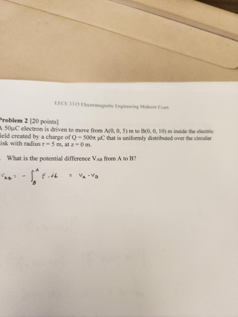 Solved roblem 2 [20 points] 50μC electron is driven to move | Chegg.com