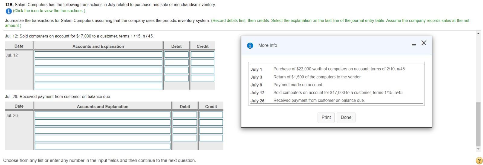 Solved 13B. Salem Computers has the following transactions | Chegg.com
