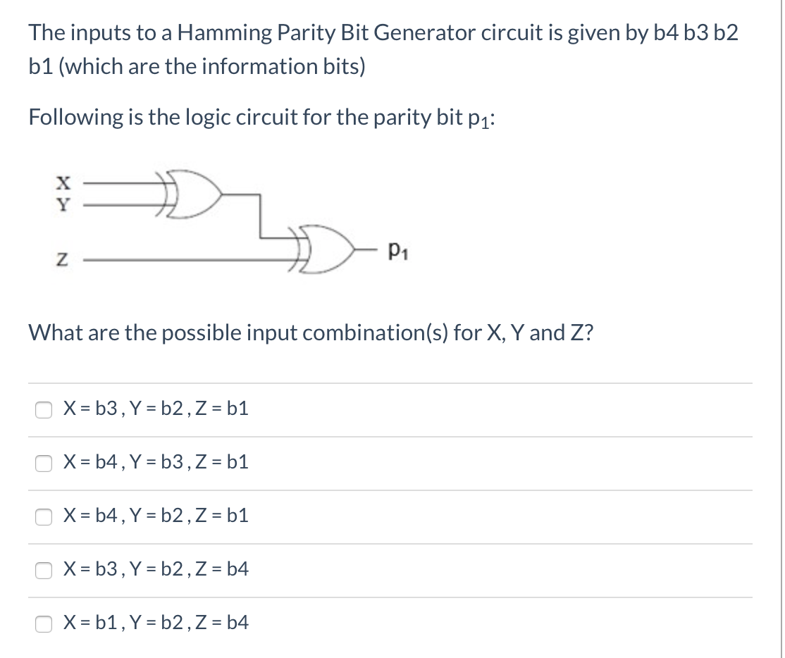 Solved The inputs to a Hamming Parity Bit Generator circuit | Chegg.com
