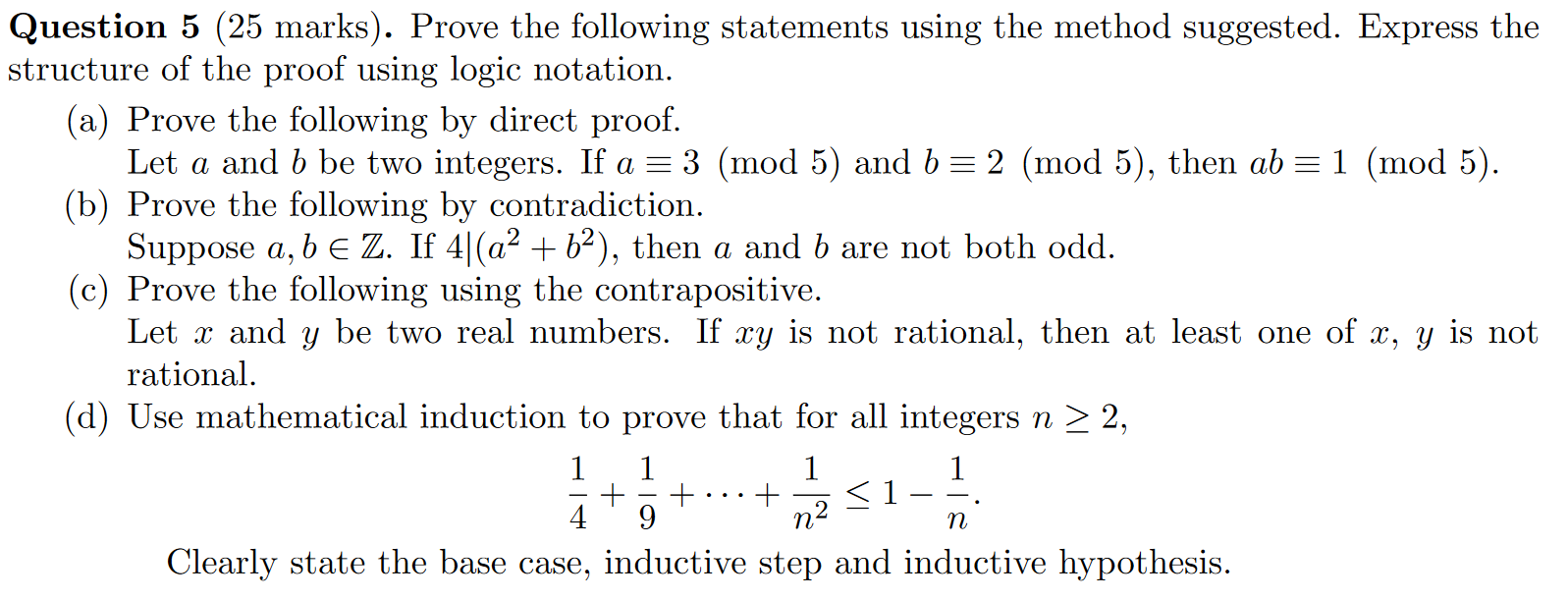 Solved Question 5 (25 marks). Prove the following statements | Chegg.com
