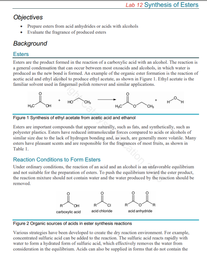 Solved: Sample Data - Esters Data 1. Esters Chosen For Pre... | Chegg.com