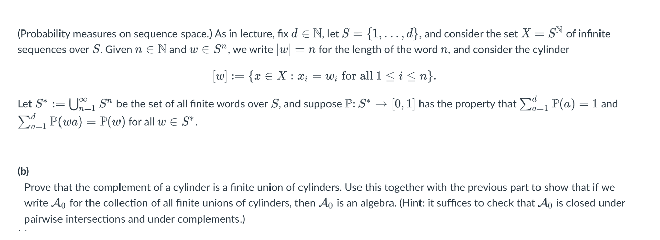 Solved (Probability measures on sequence space.) As in | Chegg.com