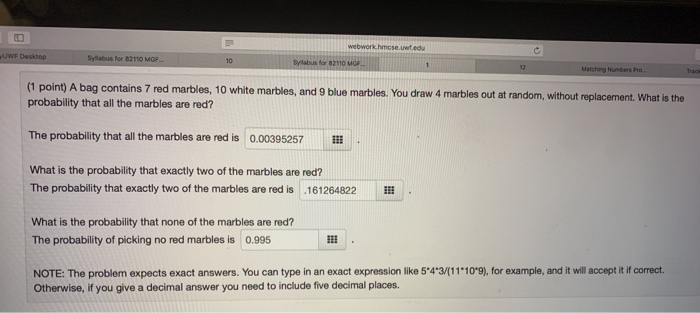 Solved webwork hmcse.uwt.edu Sylabus for 82110 MGF Matching | Chegg.com