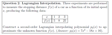 Solved Question 2: Lagrangian Interpolation. Three | Chegg.com
