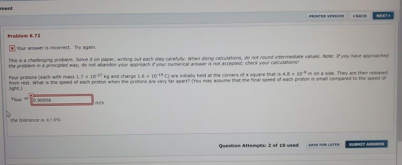 Solved ment PRINTER VERSION BACK NEXT Problem 6.72 x Your | Chegg.com