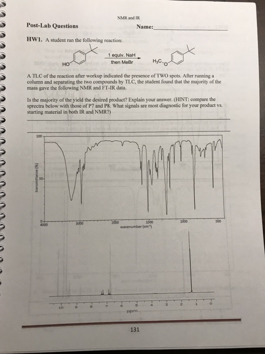 Solved NMR and IR Post-Lab Questions Name: HW1. A student | Chegg.com