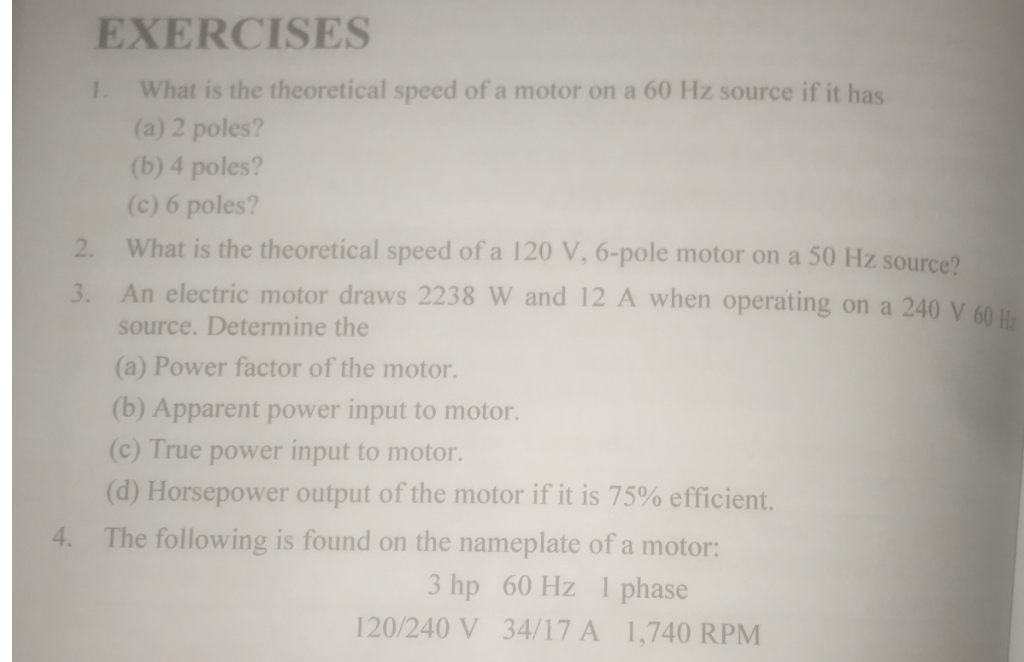 Solved EXERCISES 1 What is the theoretical speed of a motor | Chegg.com