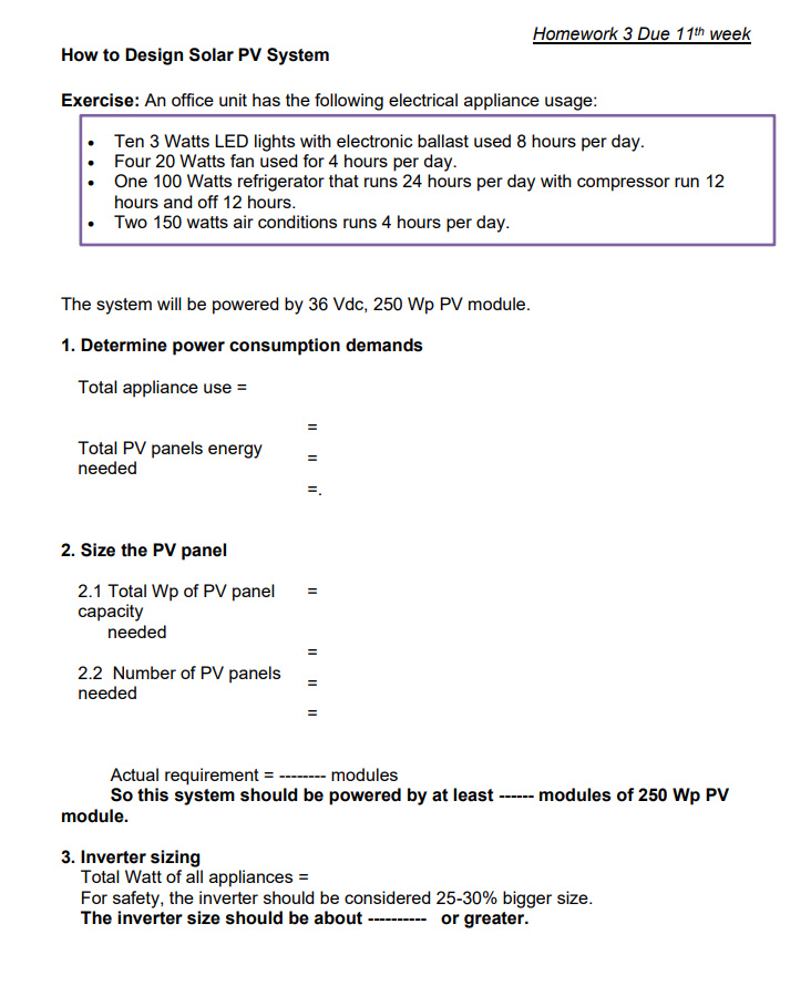 Solved Homework 3 Due 11th week How to Design Solar PV | Chegg.com