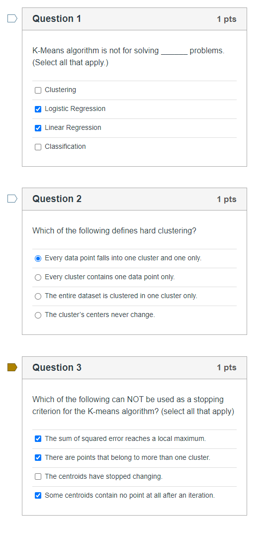 Solved Question 1 1 Pts Problems K Means Algorithm Is Not Chegg