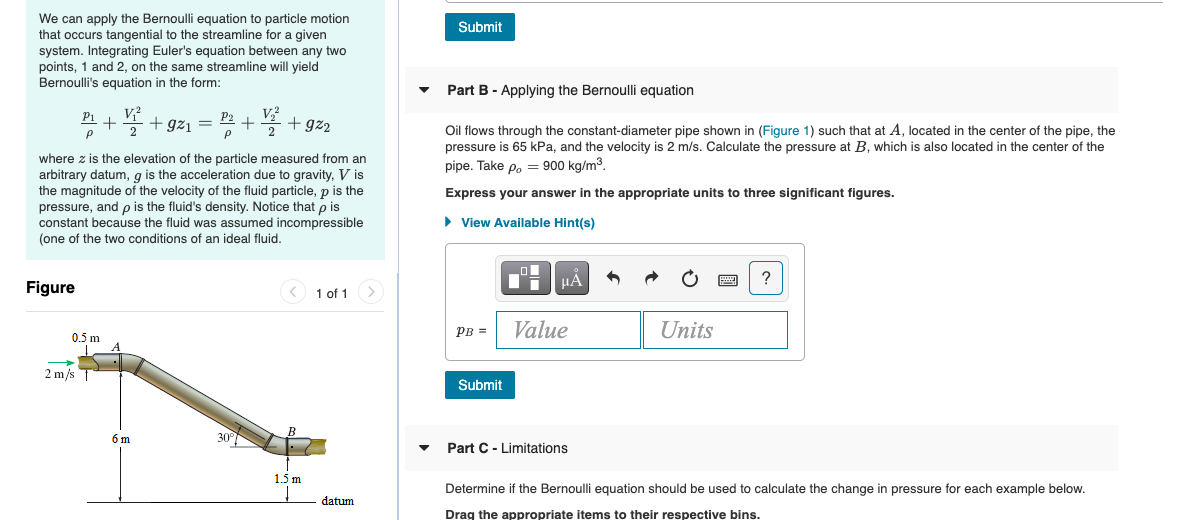 Solved The Bernoulli Equation Item 1 Review art A - The | Chegg.com