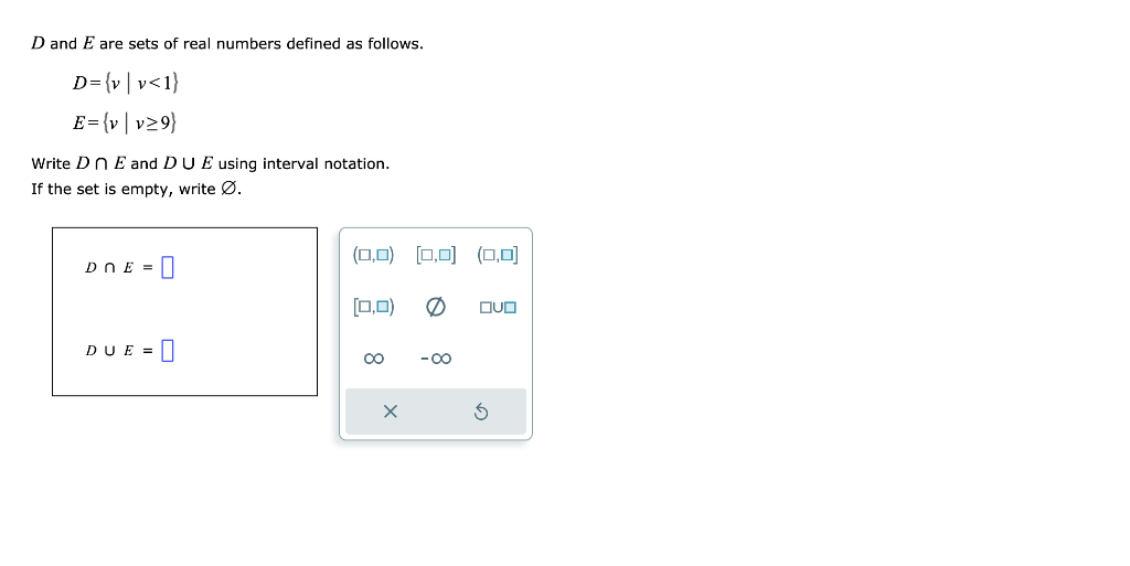 Solved D and E are sets of real numbers defined as follows. | Chegg.com