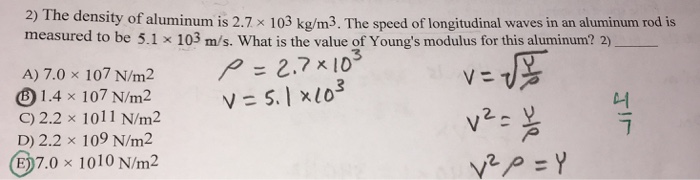Solved 2) The density of aluminum is 2.7 x 103 kg/m3. The | Chegg.com