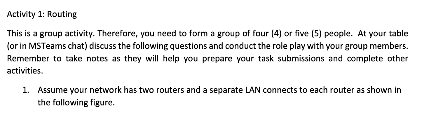 Solved Activity 1: Routing This is a group activity. | Chegg.com