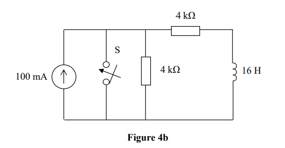Solved (c) In the circuit shown in Figure 4b, the switch S | Chegg.com