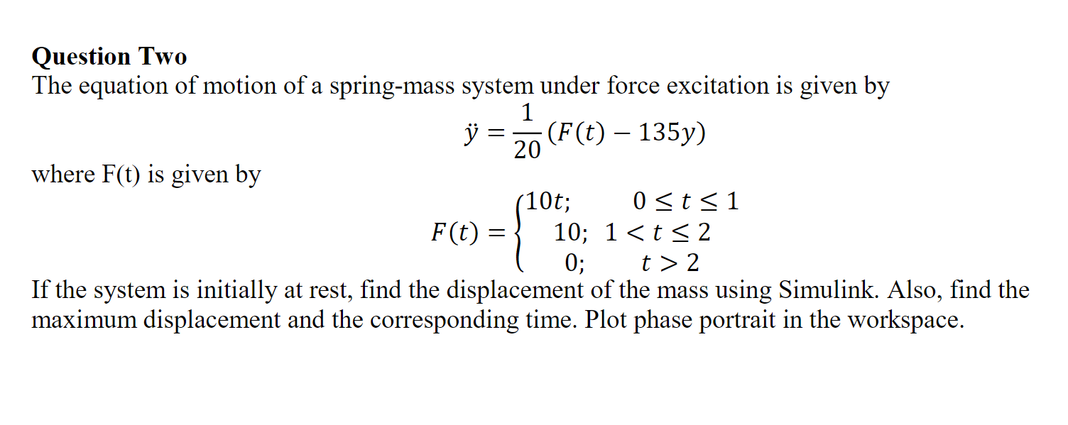 Question Two The equation of motion of a spring-mass | Chegg.com