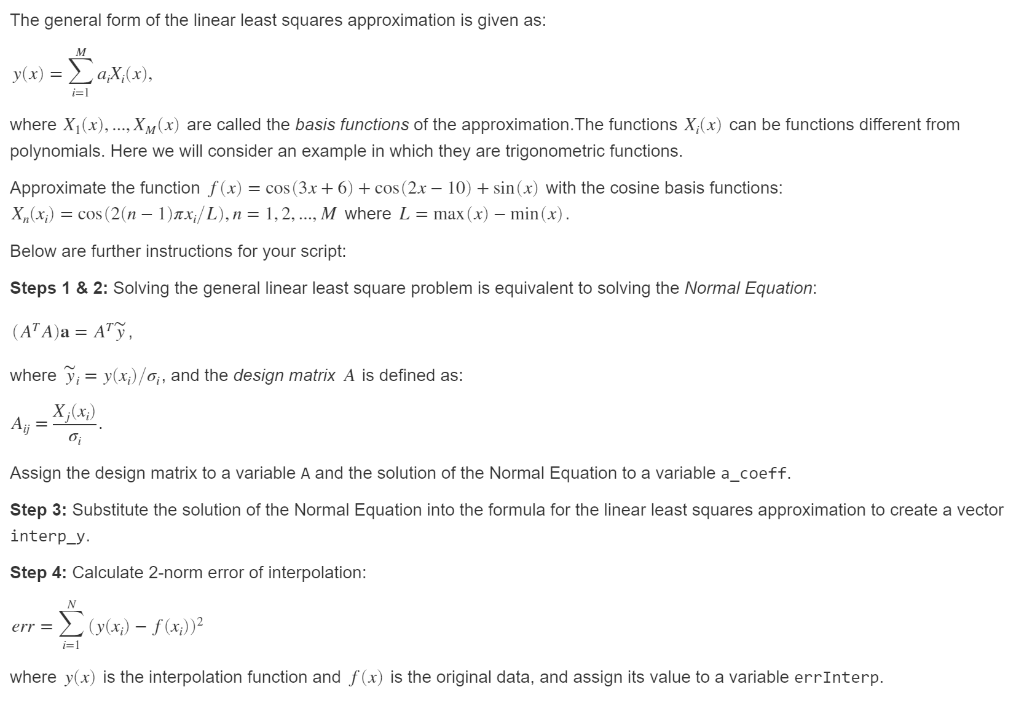 The general form of the linear least squares | Chegg.com