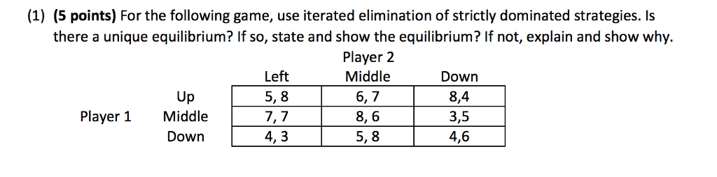 Solved (1) (5 points) For the following game, use iterated | Chegg.com