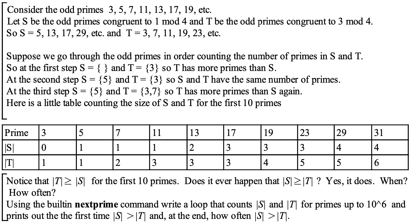 Solved Consider the odd primes 3,5,7,11,13,17,19, etc. Let S | Chegg.com
