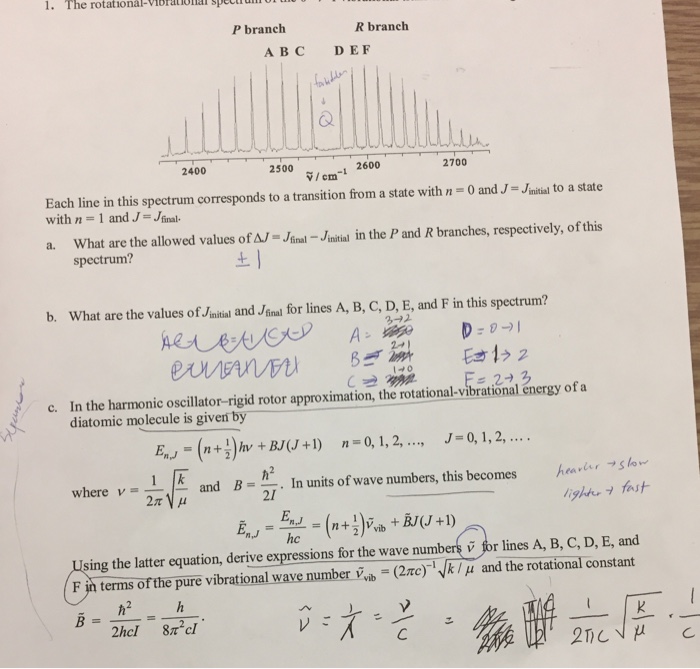 Solved 1. The rotational vibra R branch. P branch A B C DEF | Chegg.com