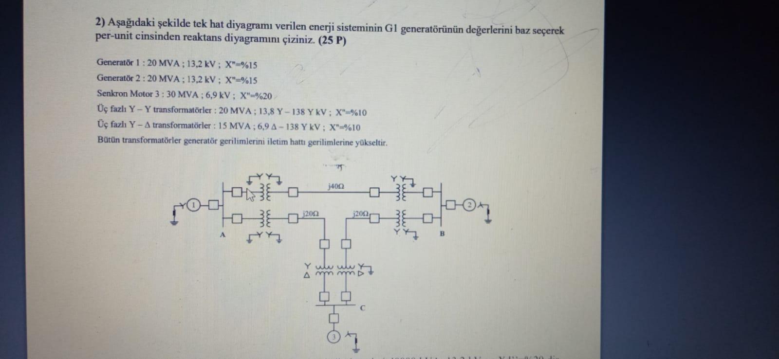 Solved 2) Aşağıdaki şekilde tek hat diyagramı verilen enerji | Chegg.com